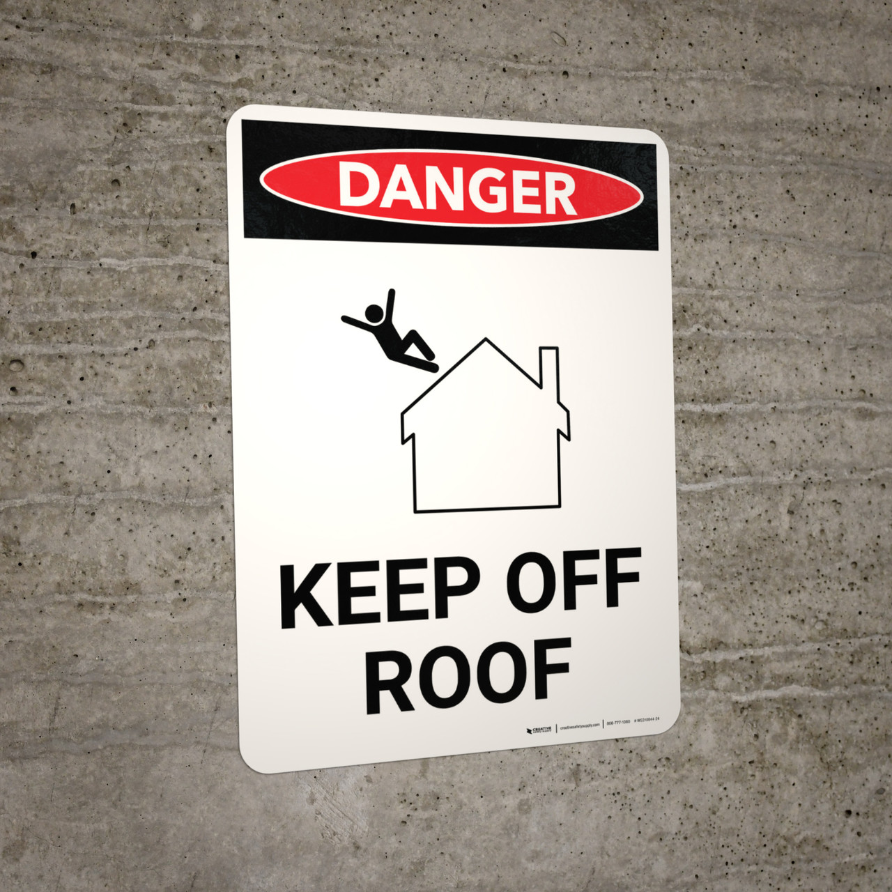 Danger: Keep Off Roof Portrait with Graphic - Wall Sign