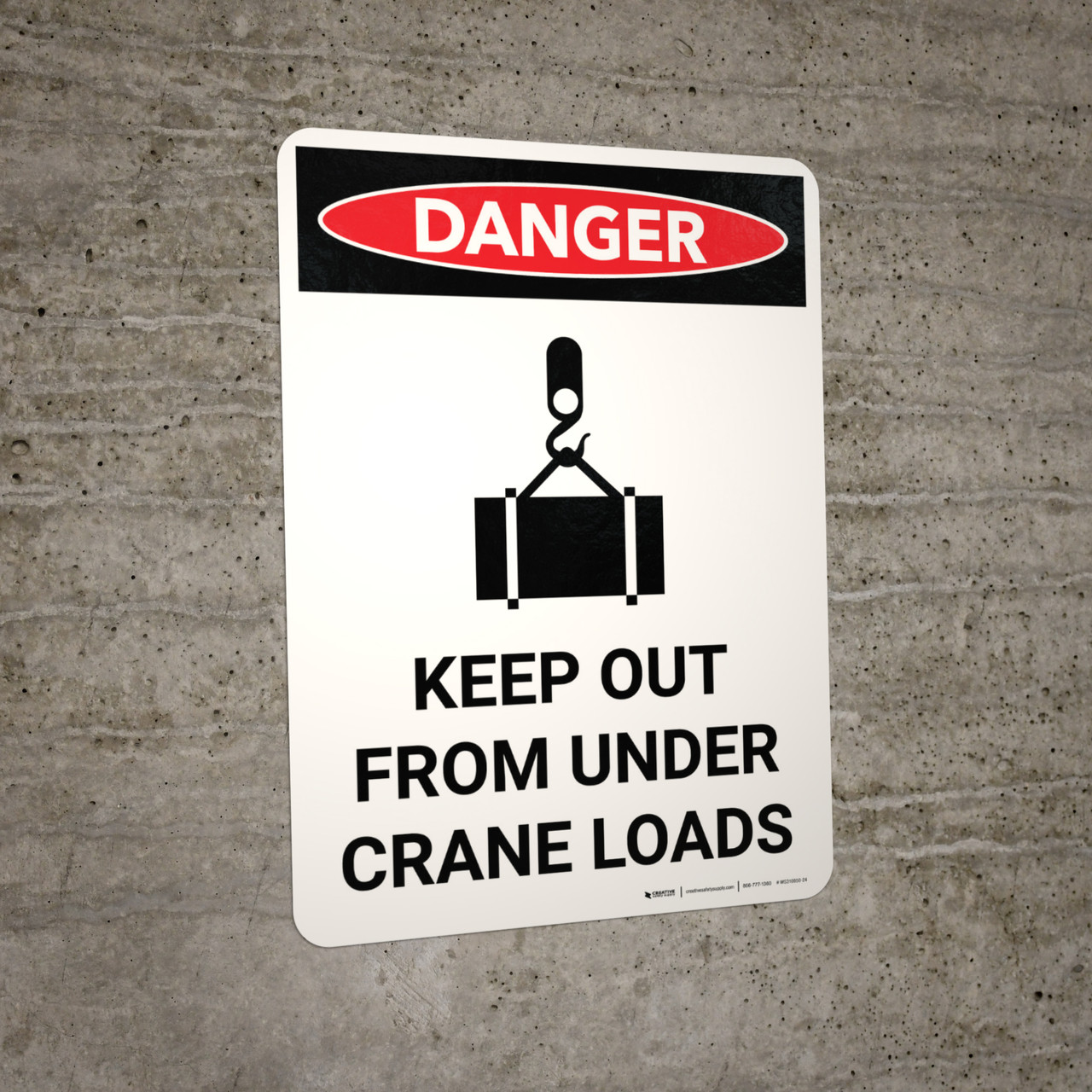 Danger: Keep Out From Under Crane Loads Portrait with Graphic - Wall Sign