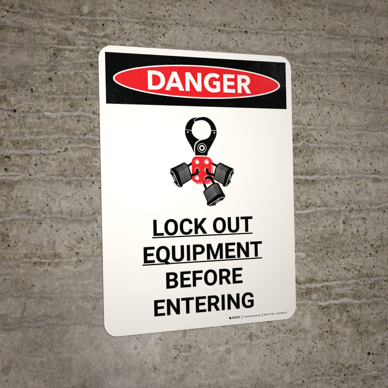 Danger: Lock Out Equipment Portrait with Graphic - Wall Sign | Creative ...