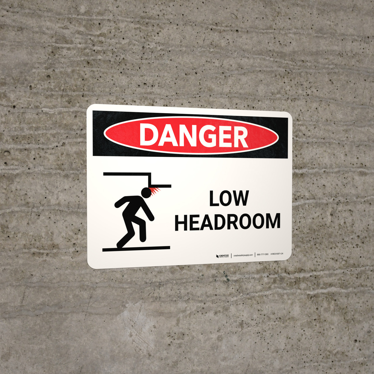 Danger: Low Headroom Warning Landscape with Graphic - Wall Sign