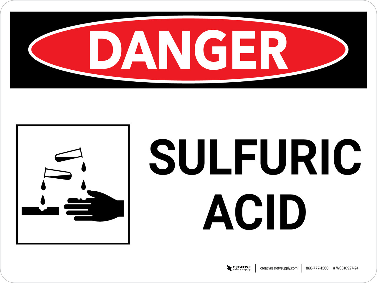 Danger: Sulfuric Acid Warning Landscape with Graphic - Wall Sign
