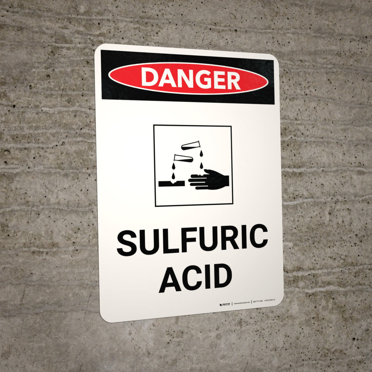 Danger: Sulfuric Acid Warning Portrait with Graphic - Wall Sign