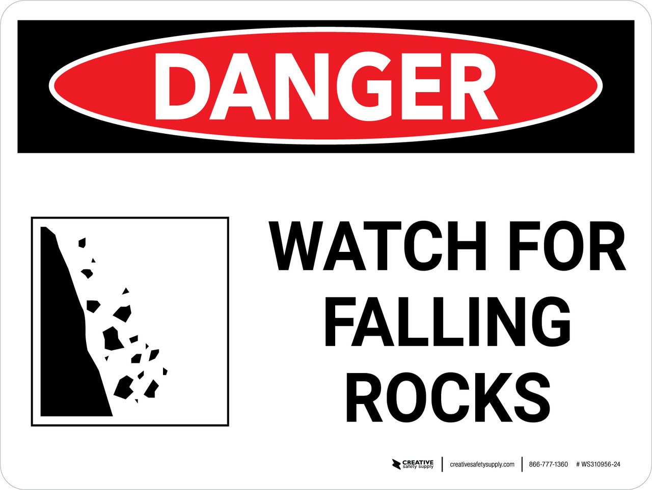 Danger: Watch for Falling Rocks Landscape with Graphic - Wall Sign