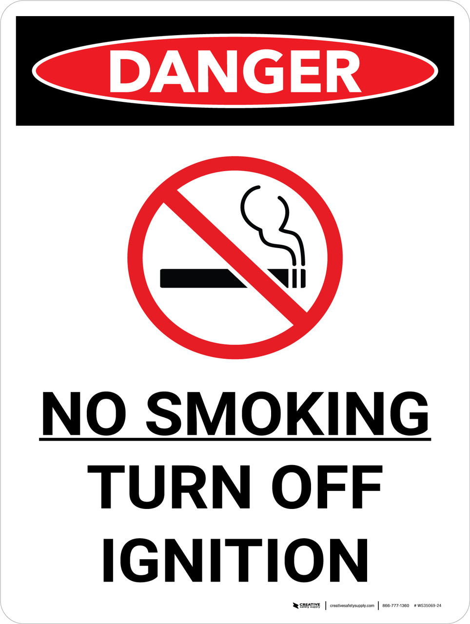Danger: No Smoking Turn Off Ignition Portrait with Graphic - Wall Sign