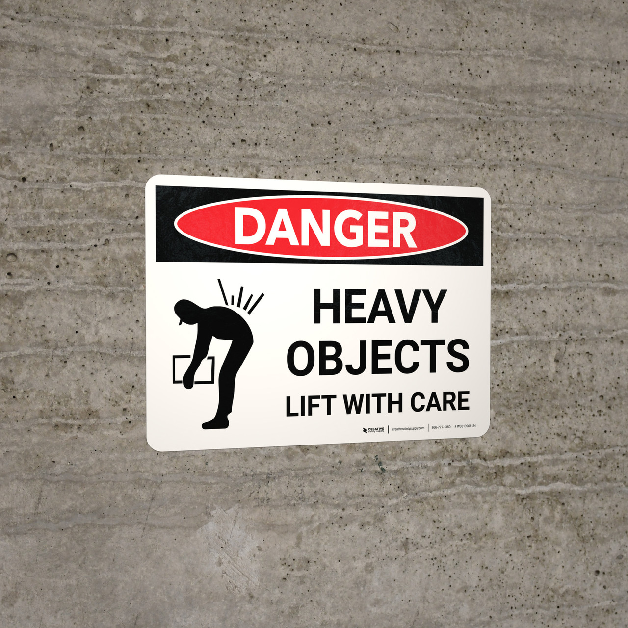 Danger: Heavy Object Lift with Care Landscape with Graphic - Wall Sign