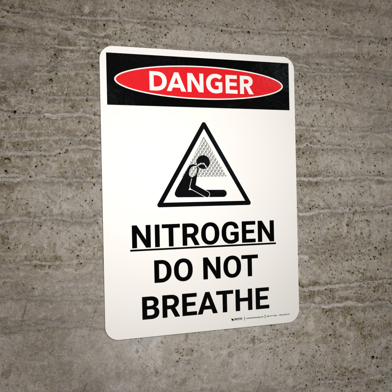 Danger: Nitrogen Do Not Breath Portrait with Graphic - Wall Sign
