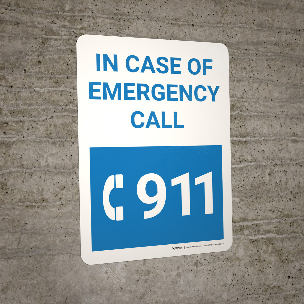 In Case Of Emergency Call 911 Blue Portrait with Graphic - Wall Sign