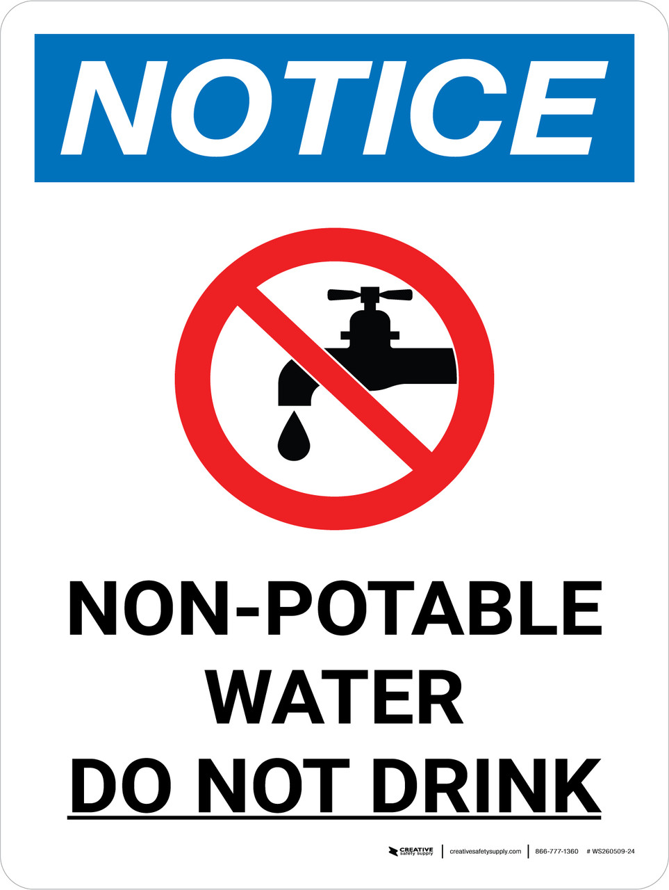 Notice: Non-potable Water Do Not Drink Portrait with Icon - Wall Sign ...