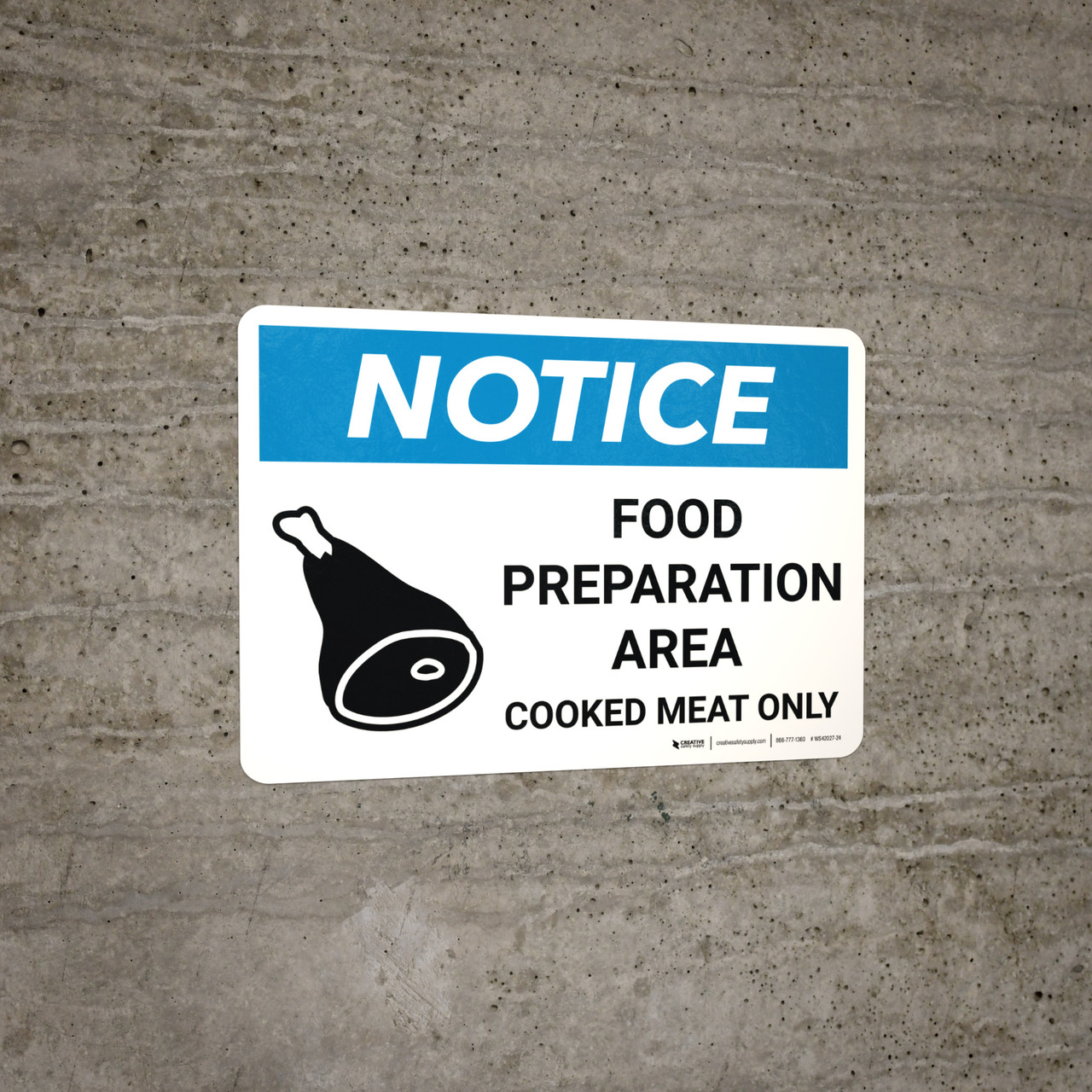 Notice: Food Prep Area - Cooked Meat Only Landscape with Icon - Wall Sign