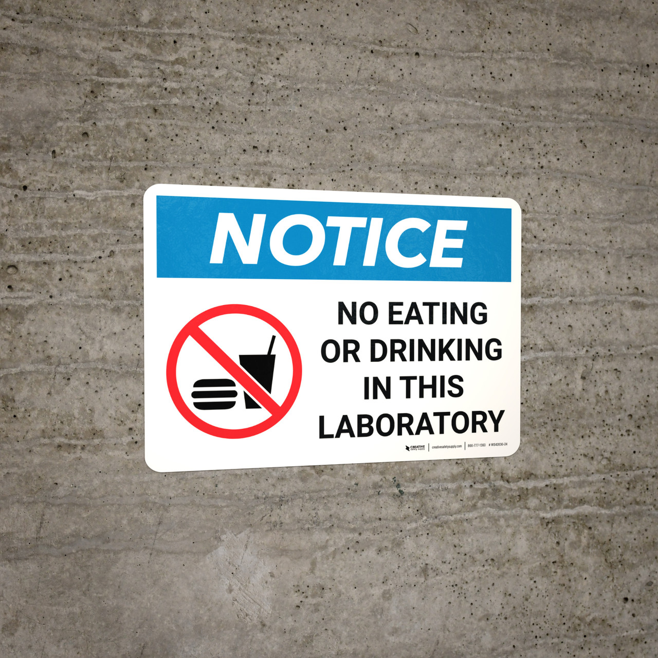Notice: No Eating Drinking In Laboratory Landscape with Icon - Wall Sign