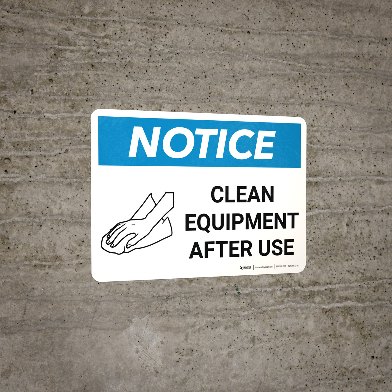 Notice: Clean Equipment After Use Landscape with Icon - Wall Sign