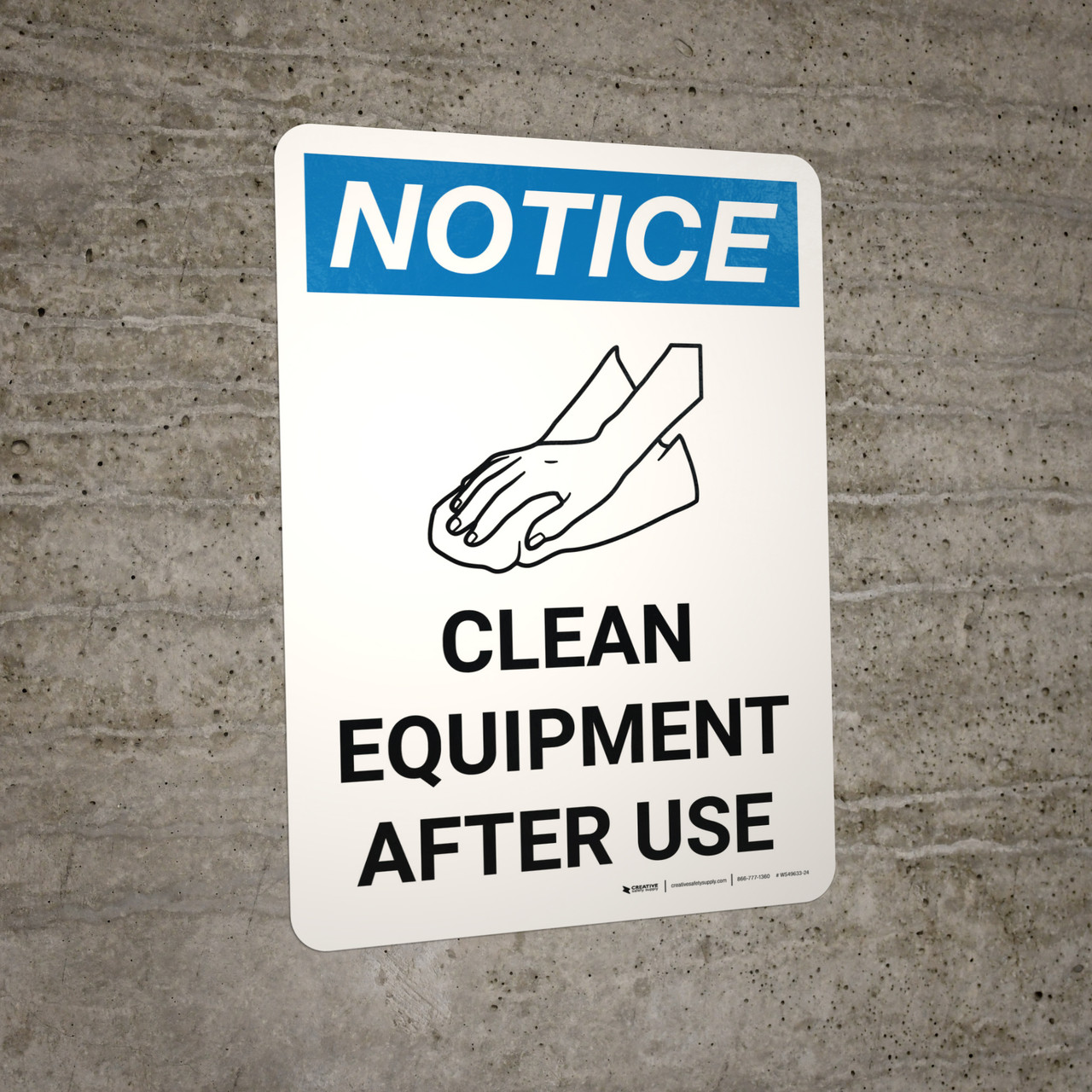 Notice: Clean Equipment After Use Portrait with Icon - Wall Sign