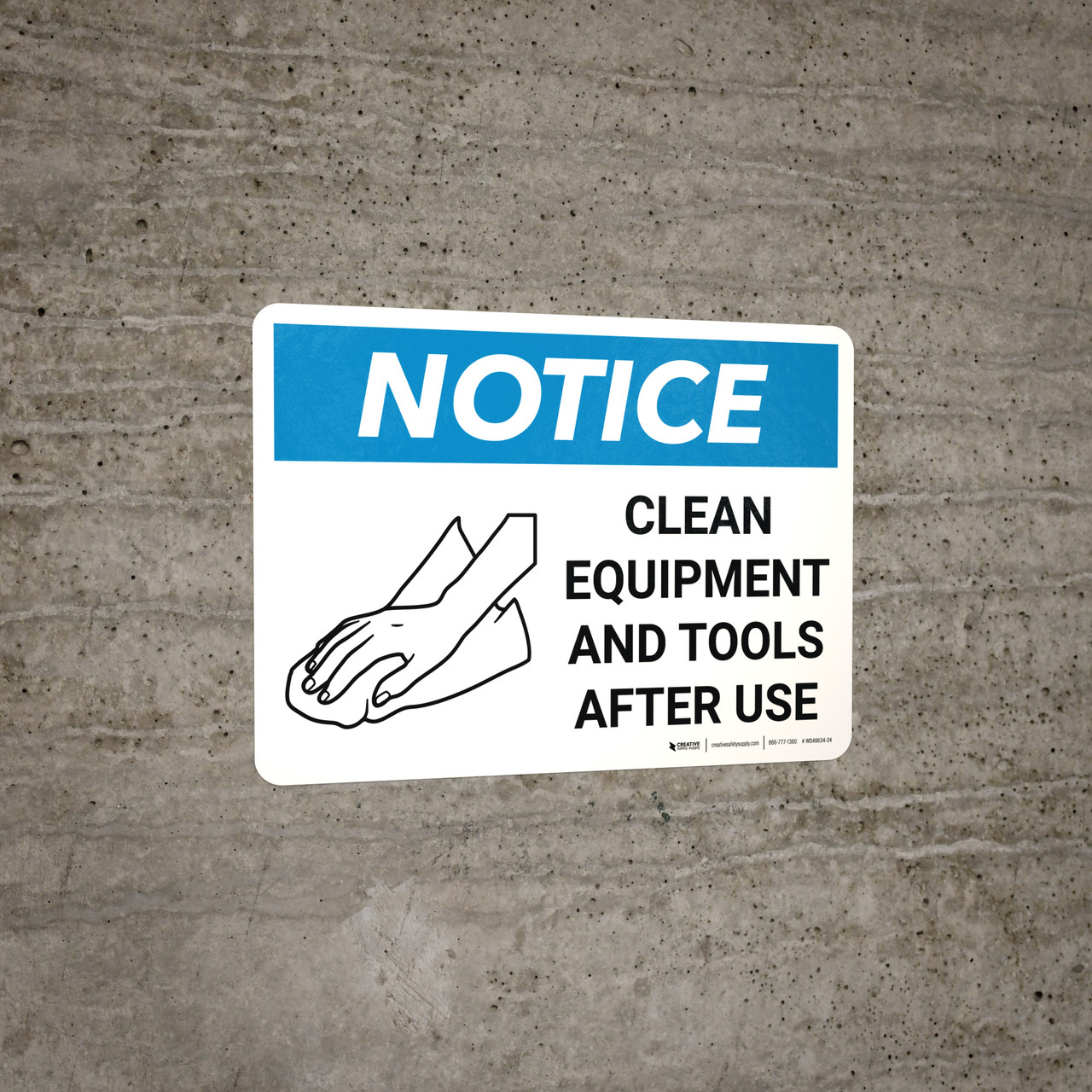 Notice: Clean Equipment and Tools After Use Landscape with Icon - Wall ...