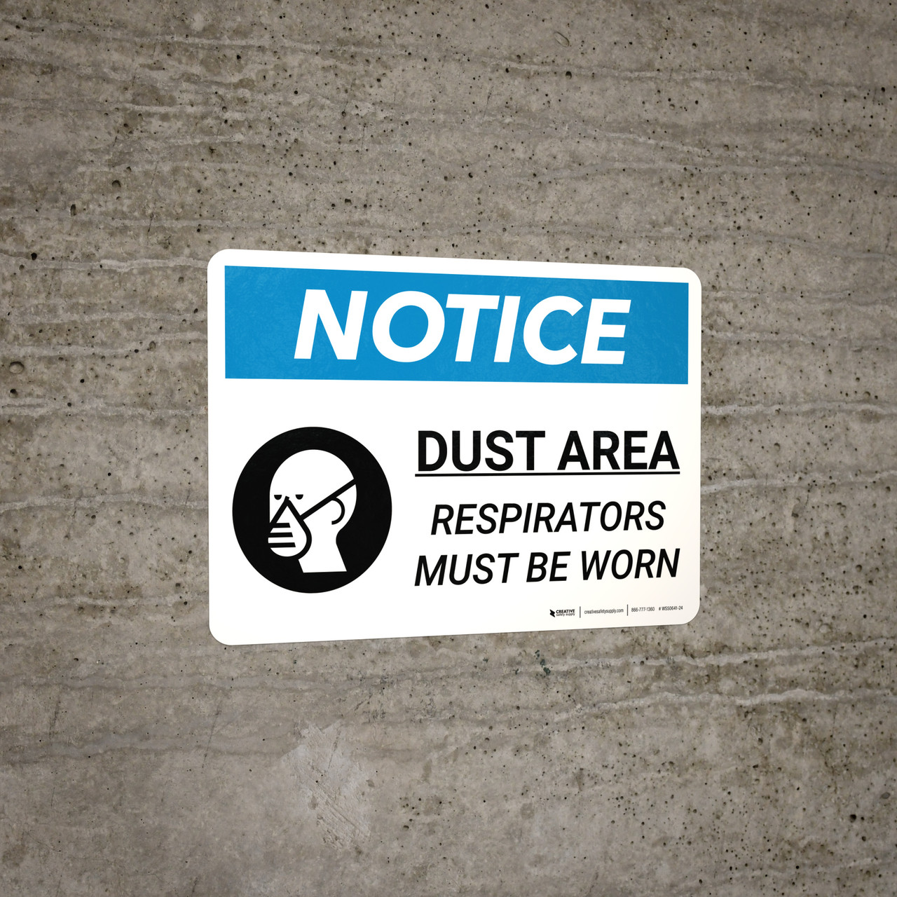 Notice: Dust Area Respirators Must Be Worn Landscape with Icon - Wall Sign