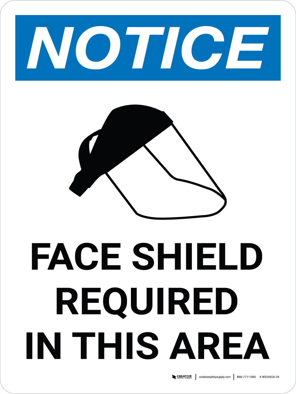 Notice: Face Shield Required in This Area Portrait with Icon - Wall Sign