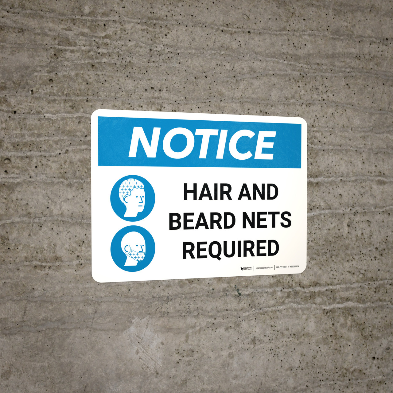 Notice: Hair Beard Nets Required Landscape with Icon - Wall Sign