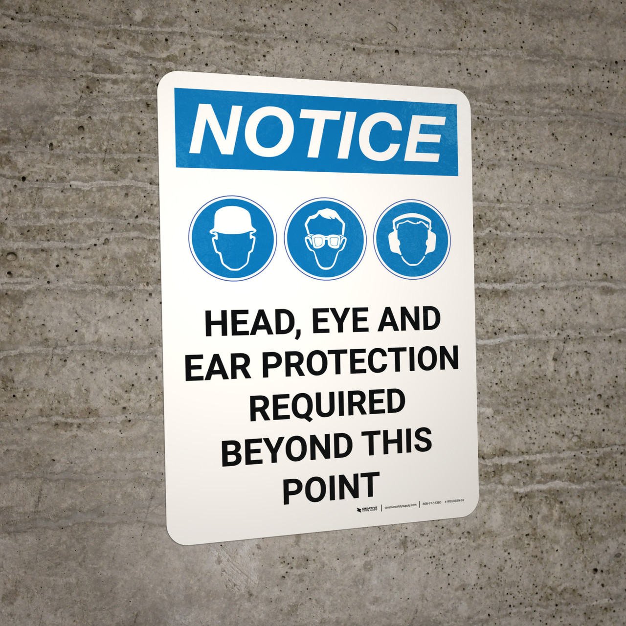 Notice: Head Eye Ear Protection Required Portrait with Icon - Wall Sign