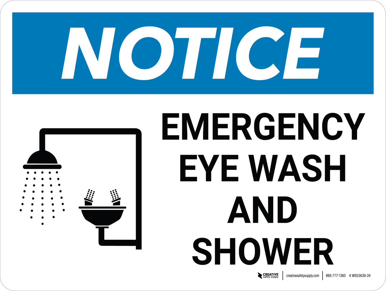 Notice: Emergency Eye Wash and Shower Landscape with Icon - Wall Sign