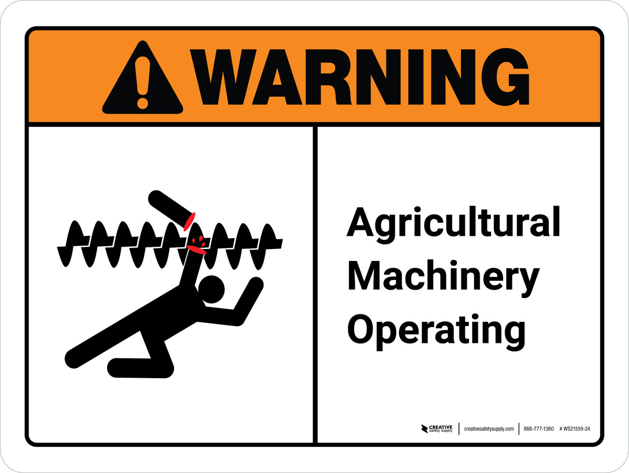 Warning: Agricultural Machinery Operating ANSI Landscape - Wall Sign