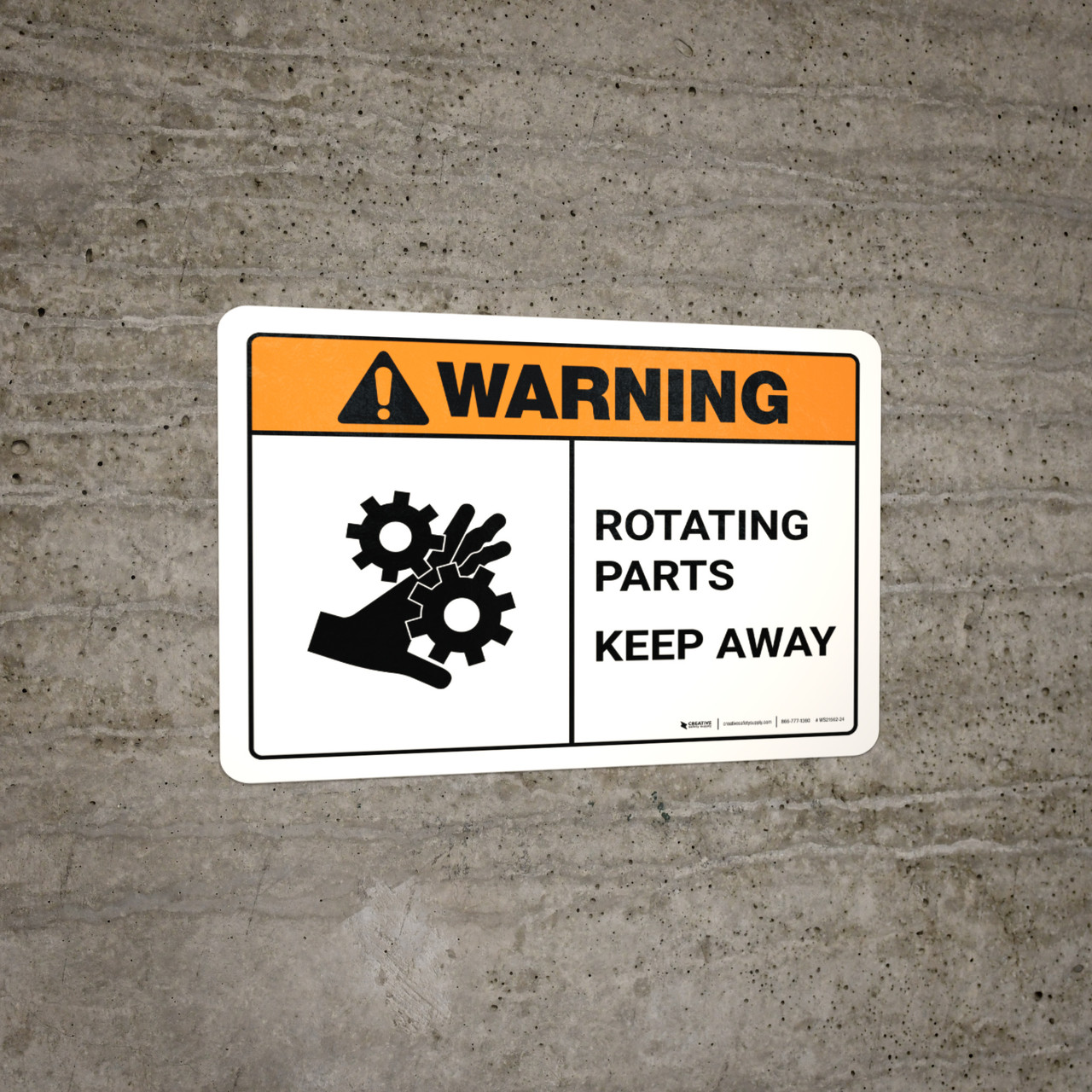 Warning: Rotating Parts Keep Away ANSI Landscape - Wall Sign
