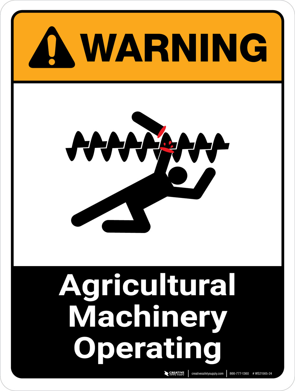 Warning: Agricultural Machinery Operating ANSI Portrait - Wall Sign