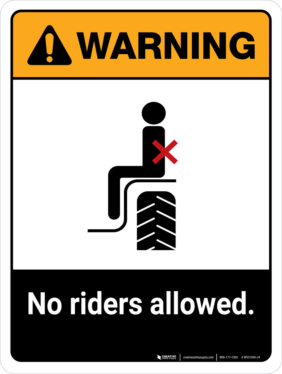 Warning: No Riders Allowed ANSI Portrait - Wall Sign