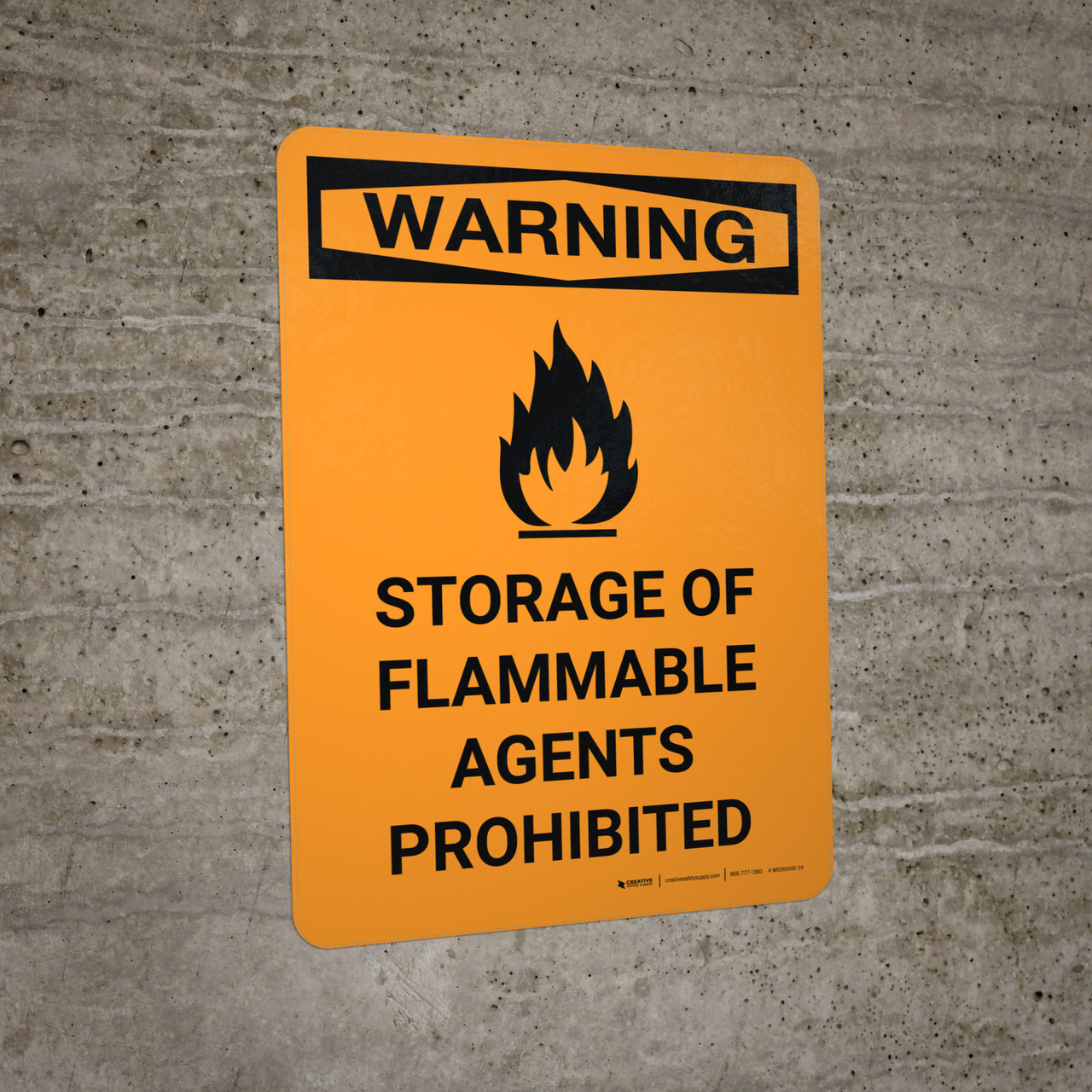 Warning: Storage Flammable Agents Prohibited Portrait With Icon - Wall Sign