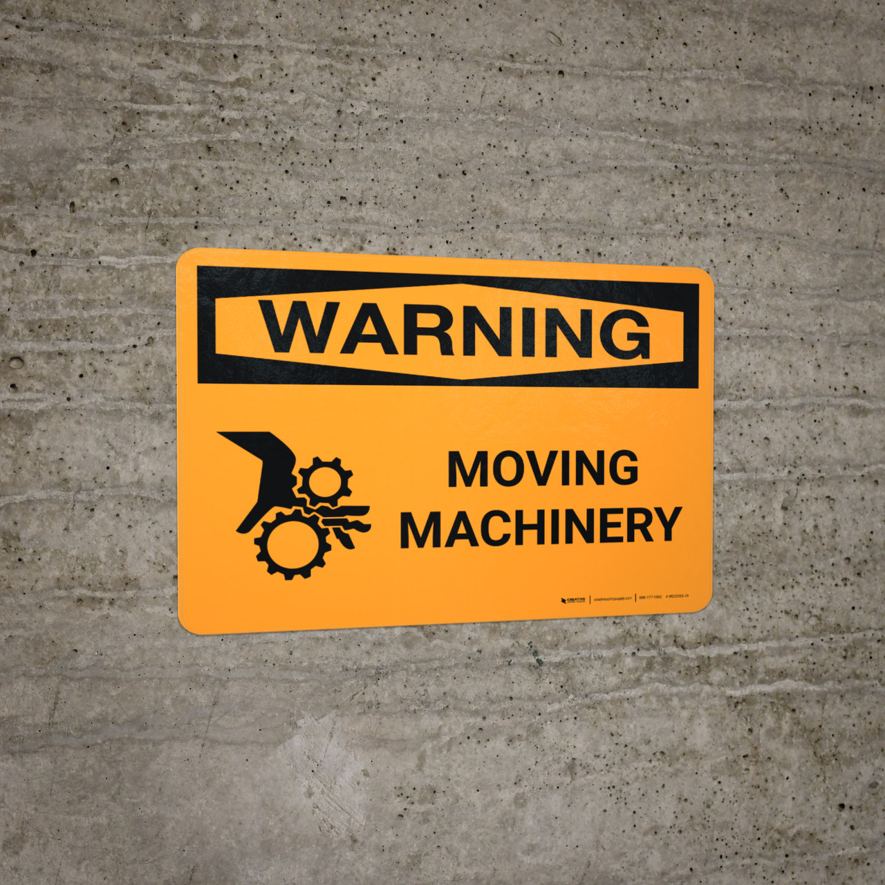 Warning: Moving Machinery Landscape With Icon - Wall Sign