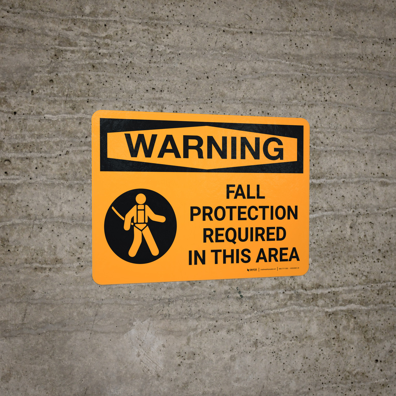 Warning: Fall Protection Required Area Landscape With Icon - Wall Sign