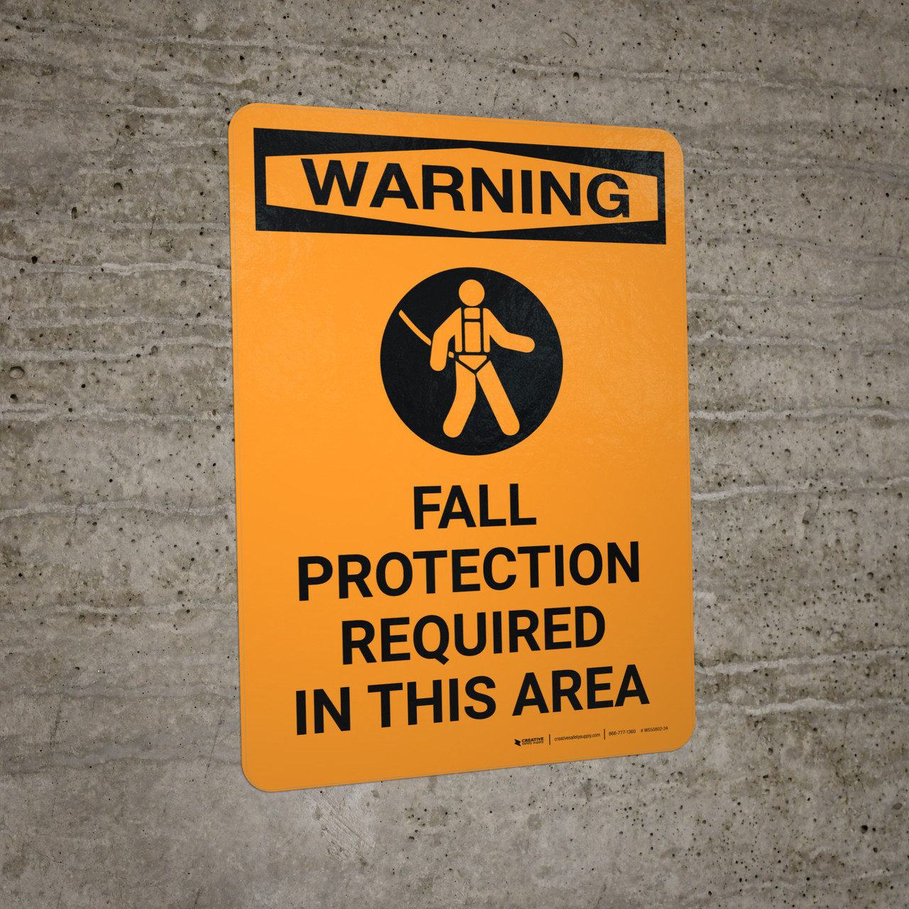 Warning: Fall Protection Required Area Portrait With Icon - Wall Sign