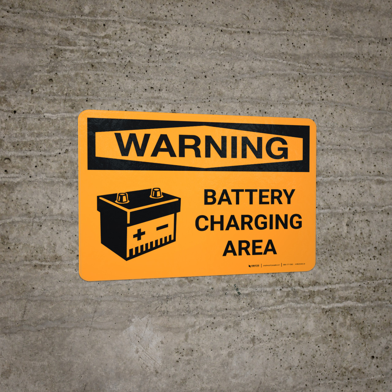 Warning: Battery Charging Area Landscape OSHA With Icon - Wall Sign