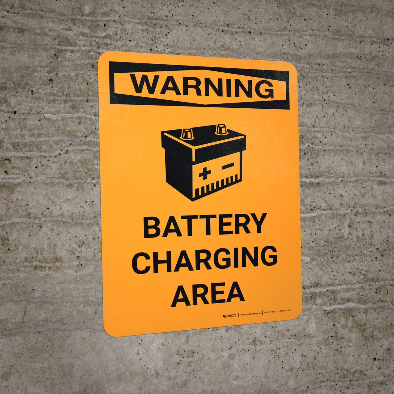 Warning: Battery Charging Area Portrait OSHA With Icon - Wall Sign