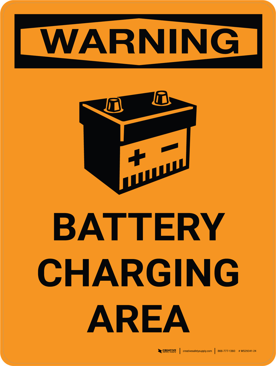 Warning: Battery Charging Area Portrait OSHA With Icon - Wall Sign