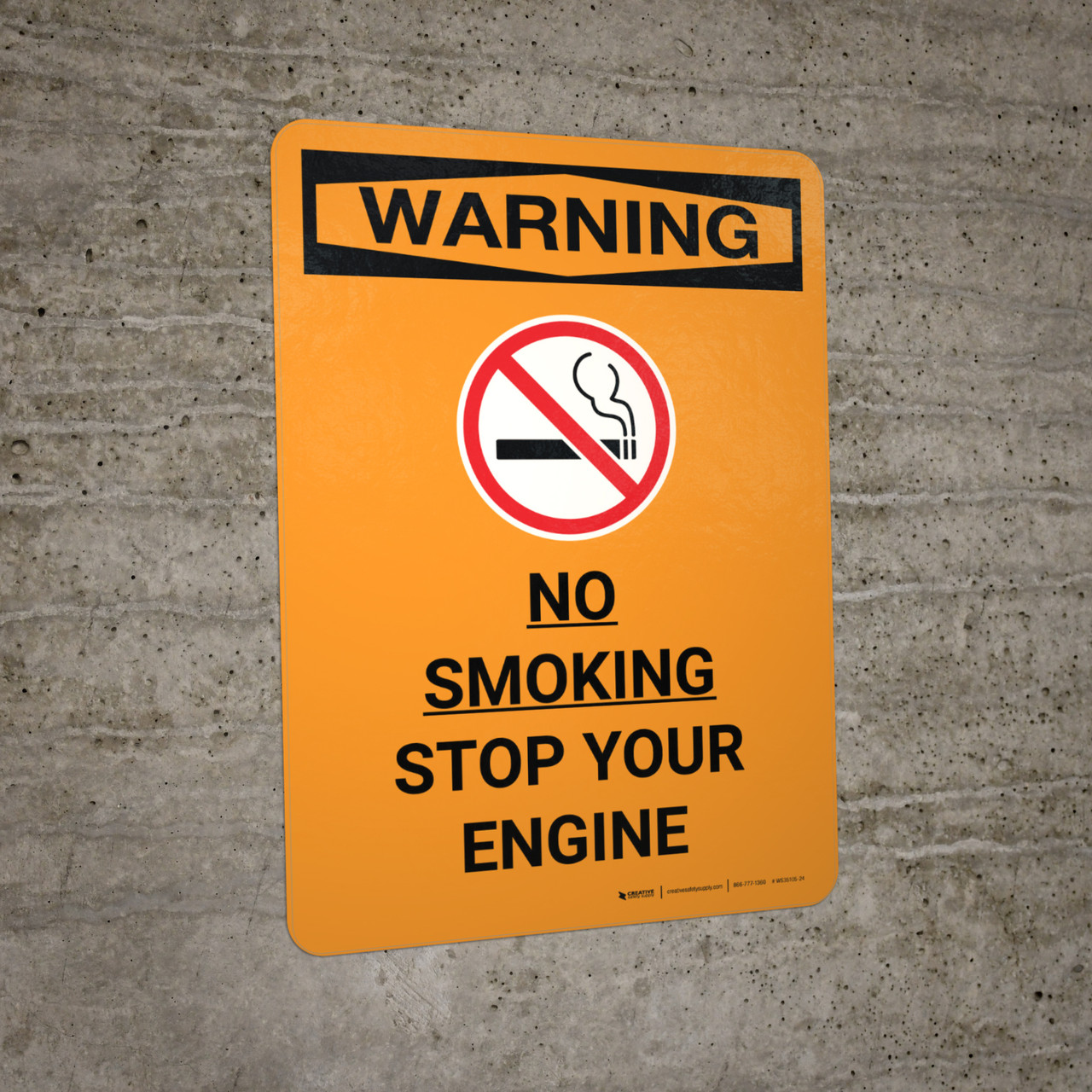 Warning: No Smoking - Stop Your Engine Portrait OSHA With Icon - Wall ...