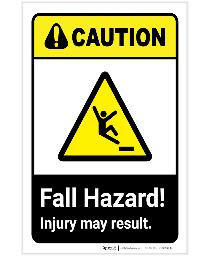 Caution: Fall Hazard Injury May Result ANSI Landscape - Label ...
