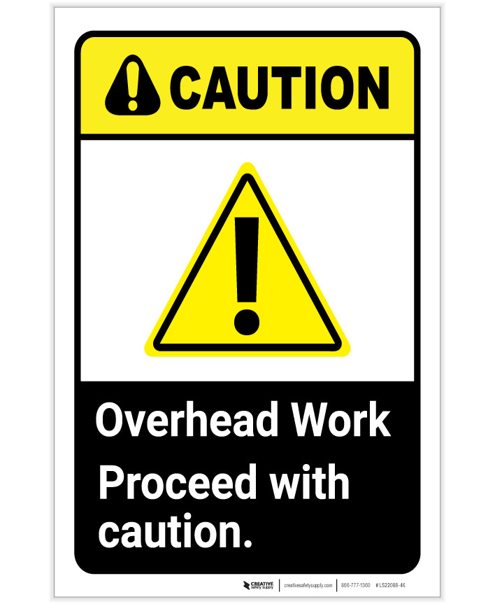 Caution: Overhead Work Proceed With Caution ANSI Portrait - Label ...