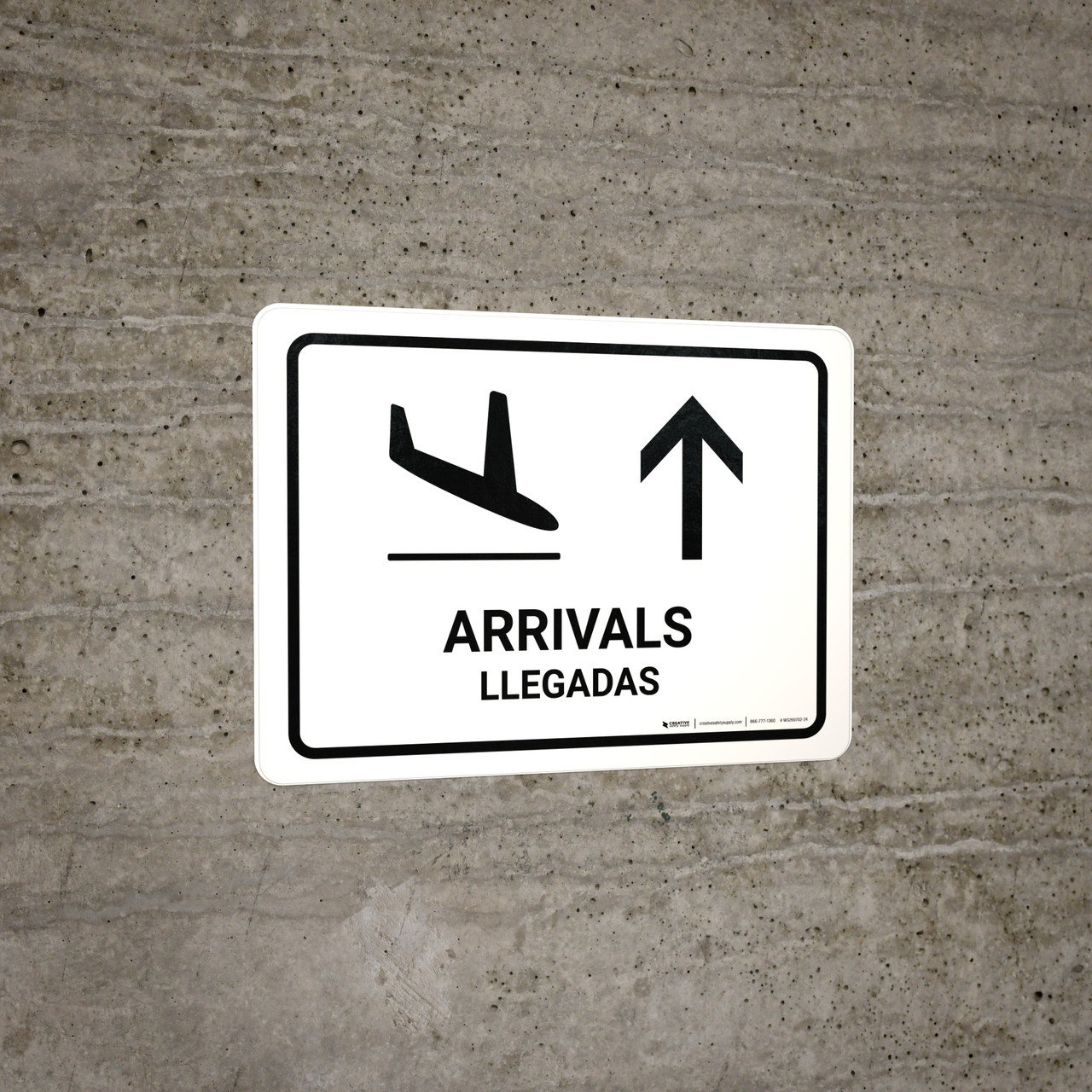Arrivals With Up Arrow White Bilingual Landscape - Wall Sign