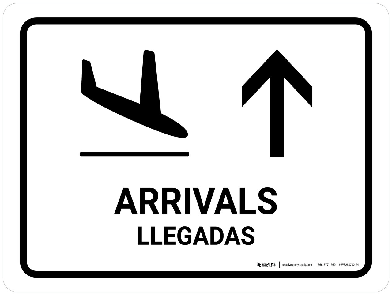 Arrivals With Up Arrow White Bilingual Landscape - Wall Sign