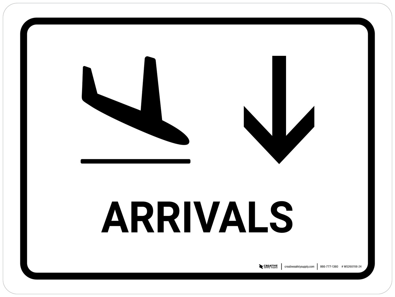 Arrivals With Down Arrow White Landscape - Wall Sign