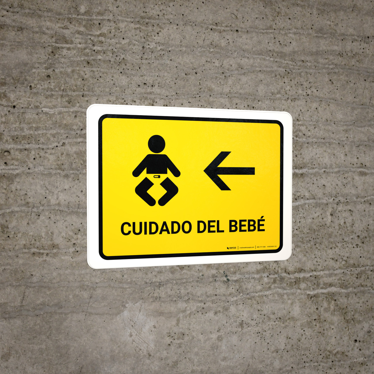 Baby Care With Left Arrow Yellow Landscape - Wall Sign