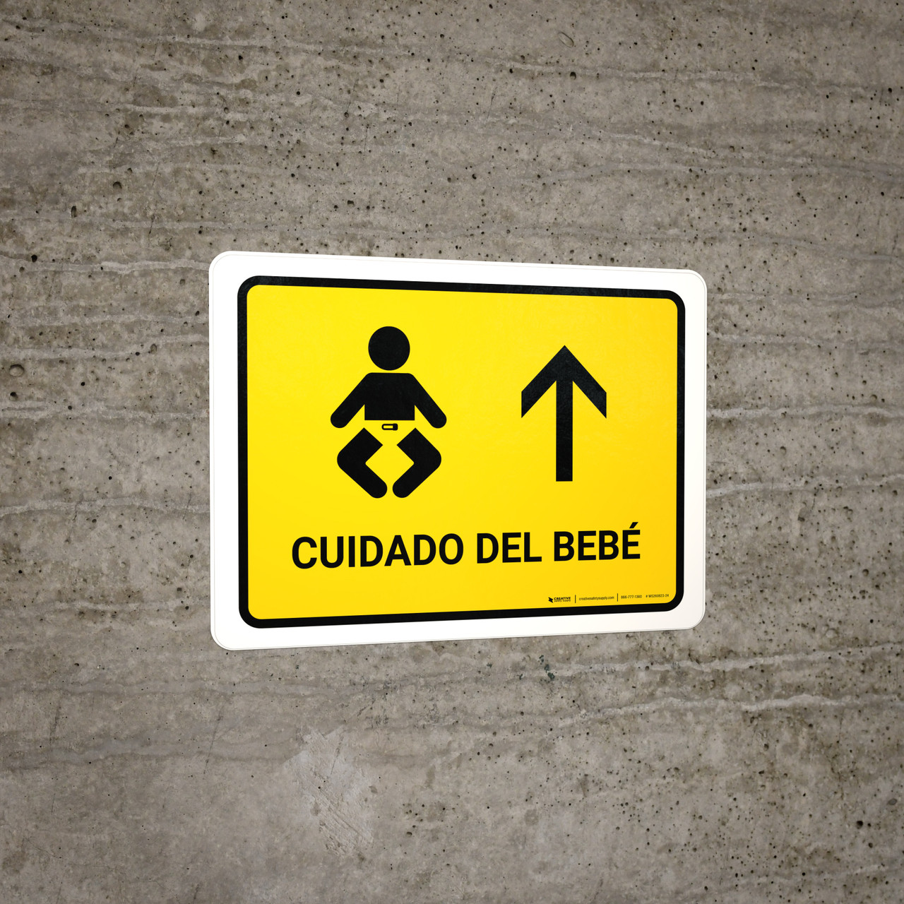 Baby Care With Up Arrow Yellow Landscape - Wall Sign | Creative Safety ...