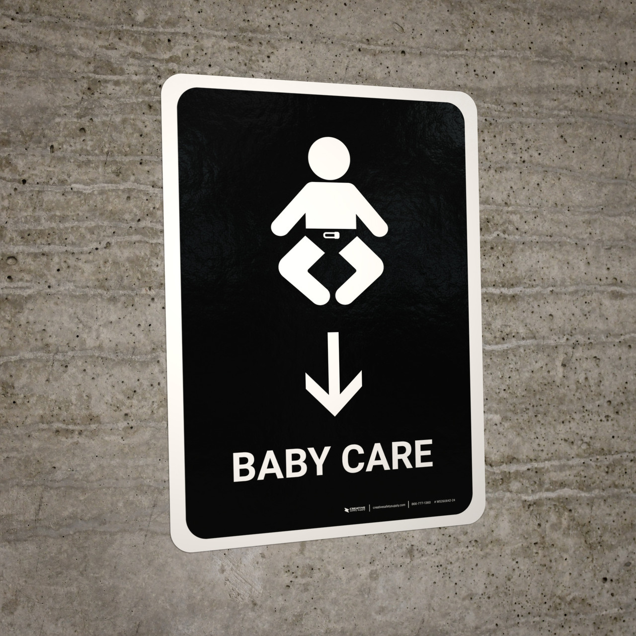 Baby Care With Down Arrow Black Portrait - Wall Sign | Creative Safety ...