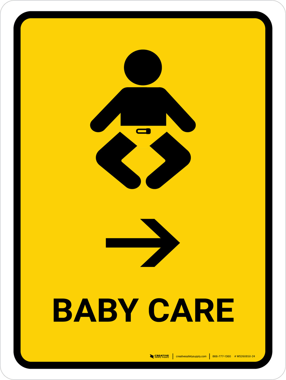 Baby Care With Right Arrow Yellow Portrait - Wall Sign | Creative ...