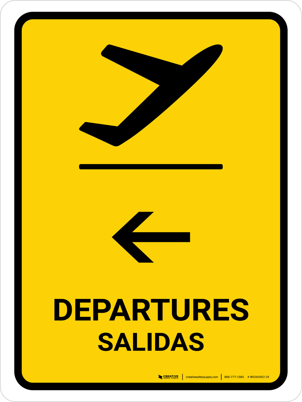 Departure With Left Arrow Yellow Bilingual Spanish Portrait - Wall Sign ...