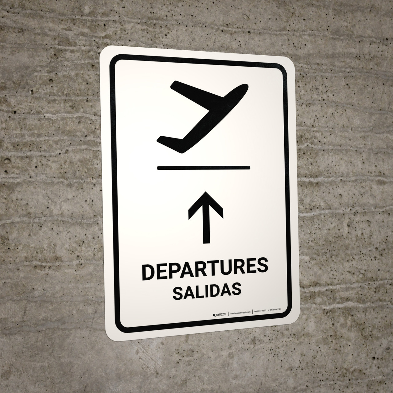 Departure With Up Arrow White Bilingual Spanish Portrait - Wall Sign