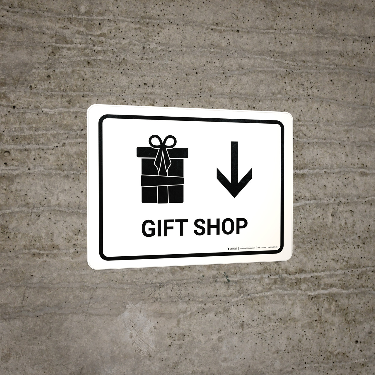 Gift Shop With Down Arrow White Landscape - Wall Sign