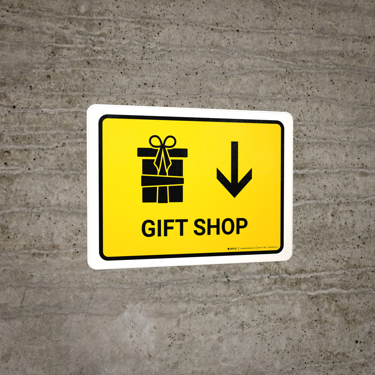 Gift Shop With Down Arrow Yellow Landscape - Wall Sign