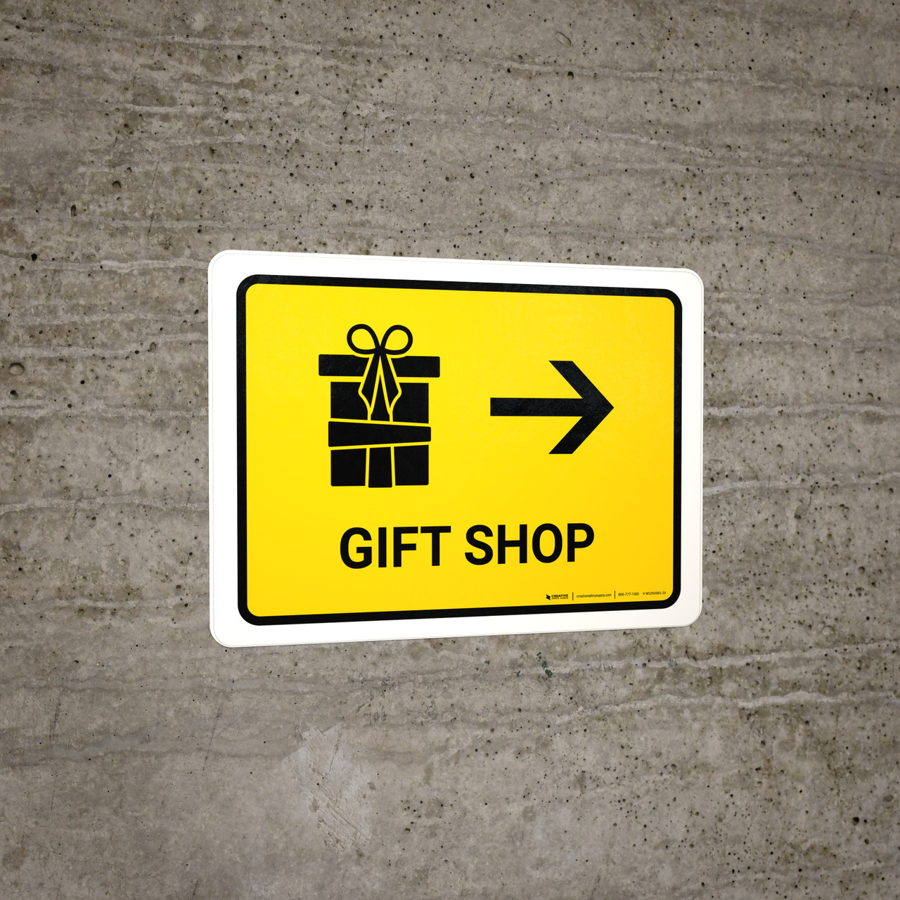 Gift Shop With Right Arrow Yellow Landscape - Wall Sign