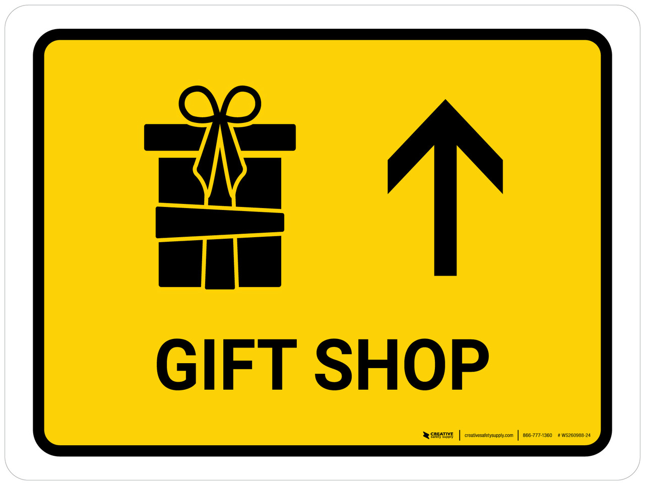 Gift Shop With Up Arrow Yellow Landscape - Wall Sign