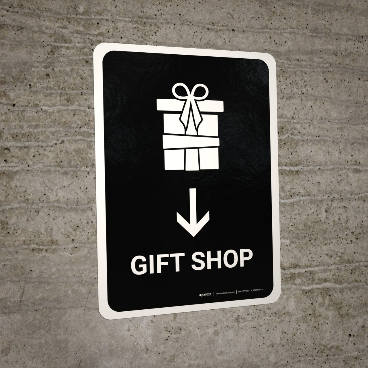 Gift Shop With Down Arrow Black Portrait - Wall Sign